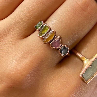 Rainbow Tourmaline Ring, Stackable Tourmaline Ring, Tourmaline Multi ...