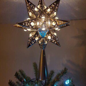 Tin Punched Handmade Star Tree Topper Silver Tin With CLEAR - Etsy