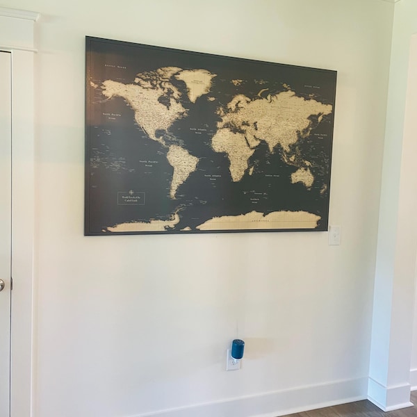 Push Pin World Map Wall Art, Large Places Visited Pin Board to Mark ...