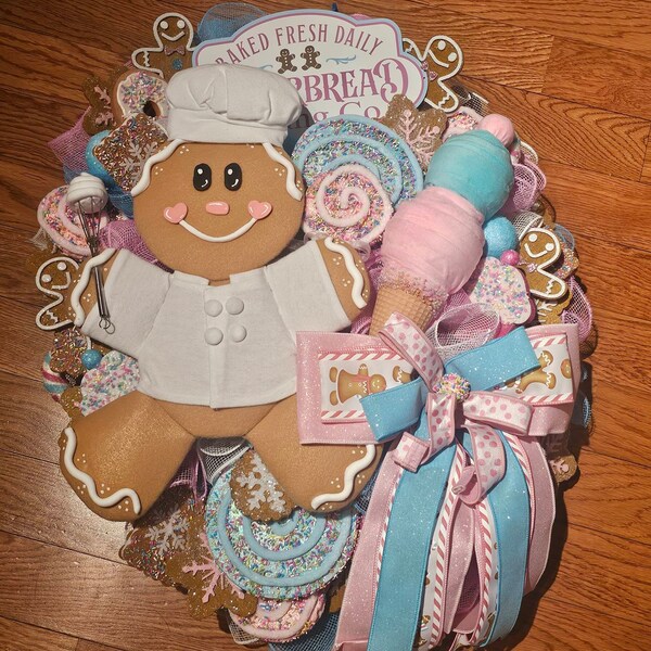 Gingerbread Wreath, Pastel Gingerbread Wreath, Sweets Wreath, Candyland ...