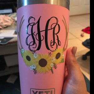 Sunflower Yeti Decal Initials Yeti Sticker Sunflower fall | Etsy
