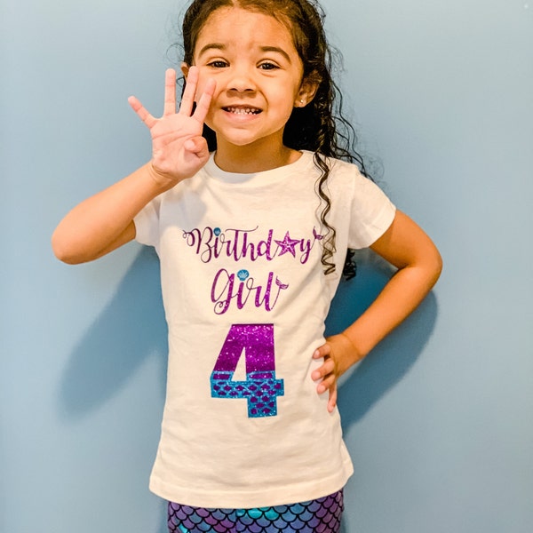 Mermaid Birthday Shirt Girls Utfit Set Personalized Glitter Bodysuit ...