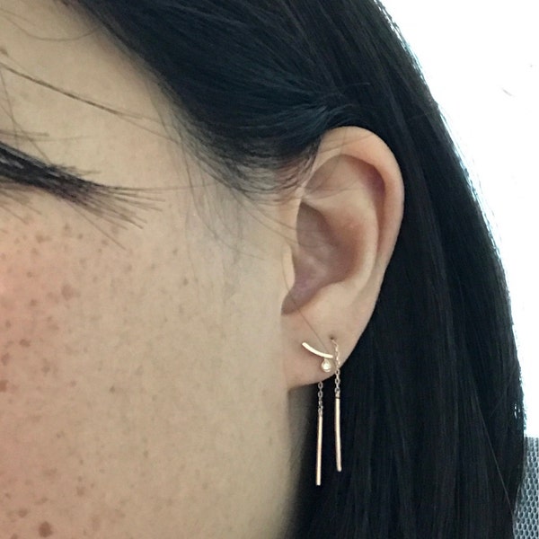 14K Solid Gold Tiny Threader Earrings, 14K Short Threader Earrings, 14K ...