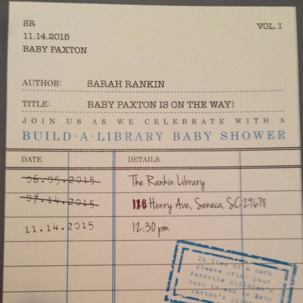 Library Card Invitation for Baby Shower Printed - Book Baby Shower ...