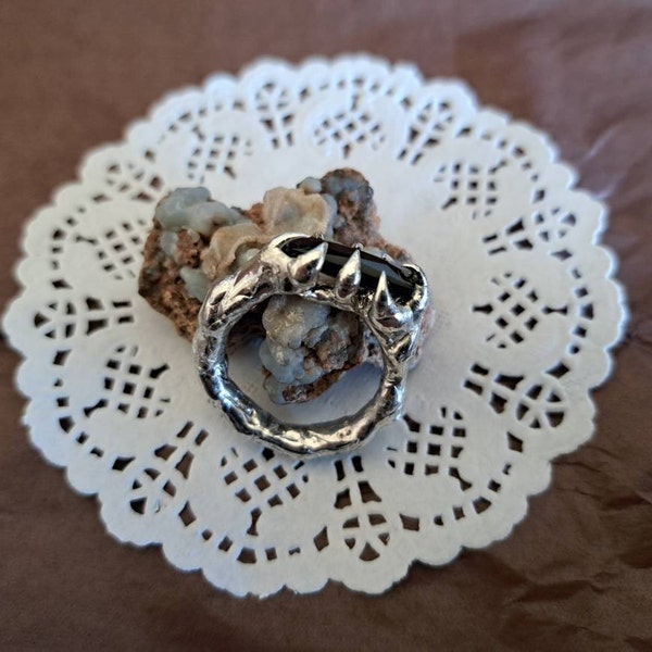 Brutalist Pearl Liquid Metal Horn Ring | Handmade Spiky Gothic Ring ...