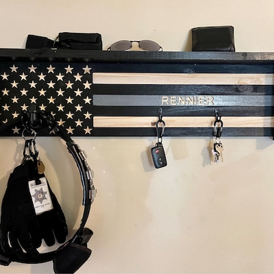 Engraved Personalized Police Gear Rack Thin Blue Line Galvanized Steel ...