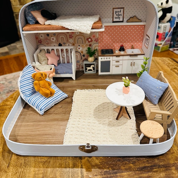 Dolhouse Kids Room Set 1:12 Scale, Peach Perfect, Miniature Furniture ...