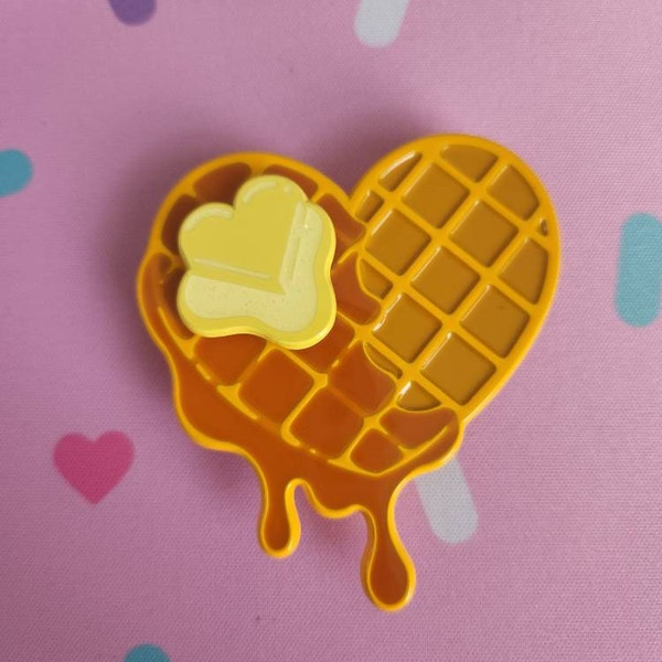 Heart Waffle & Pancake Enamel Pin: Syrup, Glitter Butter Topping - Etsy