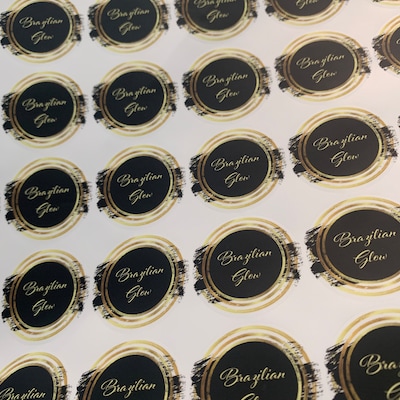 Black and Gold Stickers, Custom Text Sticker, Circle Sticker Labels ...