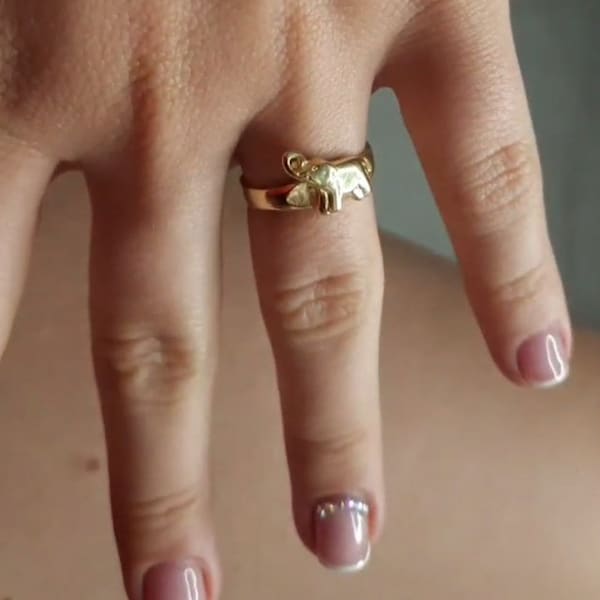 10K 14K 18K Solid Gold Baby Elephant Ring in Yellow, Rose or White Gold ...