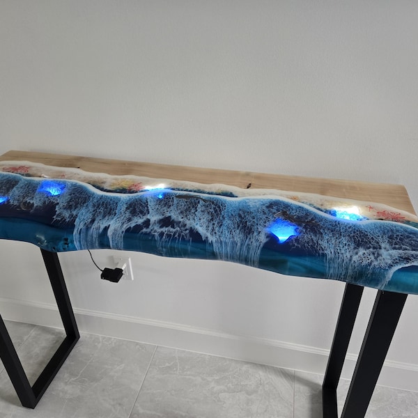Epoxy Resin Entryway Table With Shelf, Console Table With Shelf, Epoxy ...