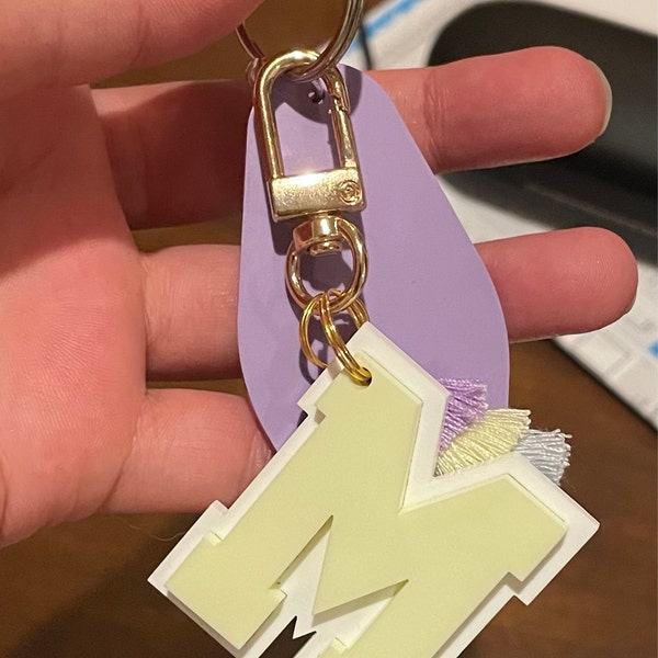 Varsity Letter Keychain With Mini Ombre Tassel | Initial Zipper Pull ...