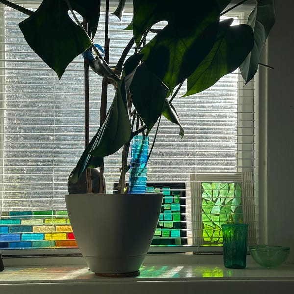 Stained Glass Turquoise Blue Ocean Waves Fused Window Panel With Free ...
