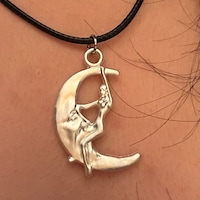 Lady Riding the Moon Lead Free Pewter Pendant Necklace - Etsy Canada