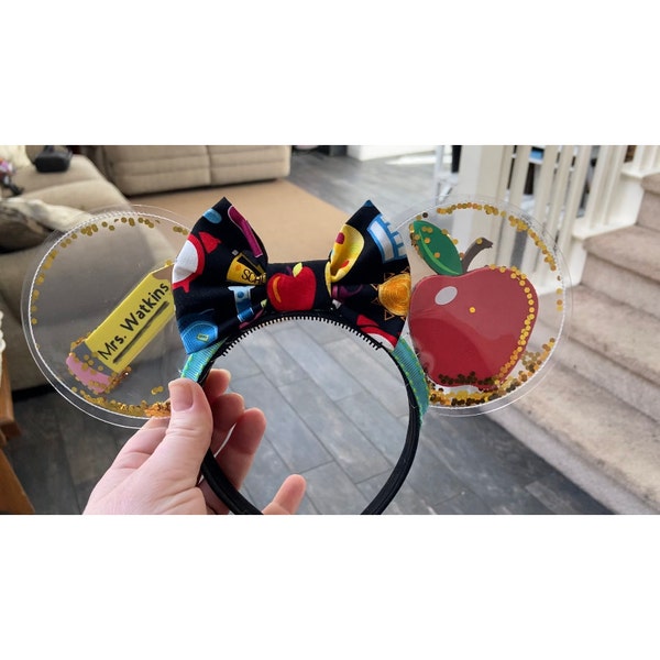 Teacher Appreciation Minnie Mouse Ears – Personalized Apple & Pencil - Etsy