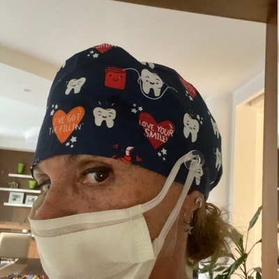 SET of 3 Dental Scrub Caps With Buttons Dental Hygienist Gift, Dental ...