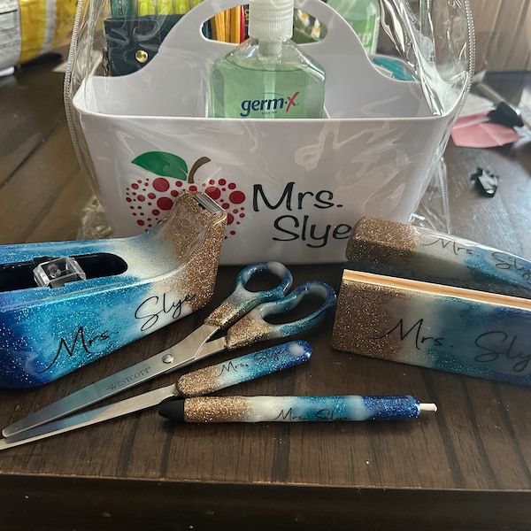 6 Piece Beach Theme Resin Office Supply Set | Resin Scissors | Resin ...