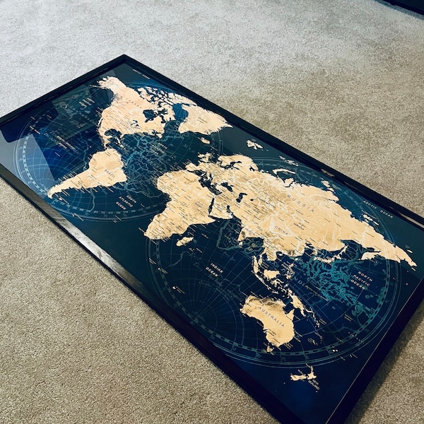 Large World Map Push Pin Executive Style | Watercolor Pin World Map ...