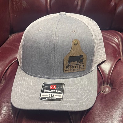 10 Custom Cattle Tag Hat, Hat , Cap, Leather Engraved, Leather Patch ...