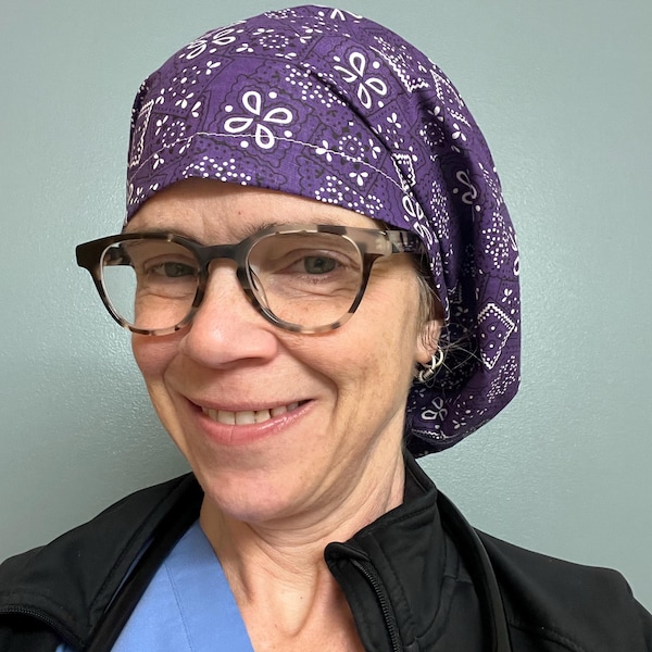 Ponytail Satin Lined PONY SCRUB CAP, Navy White Royal Blue Ankara ...