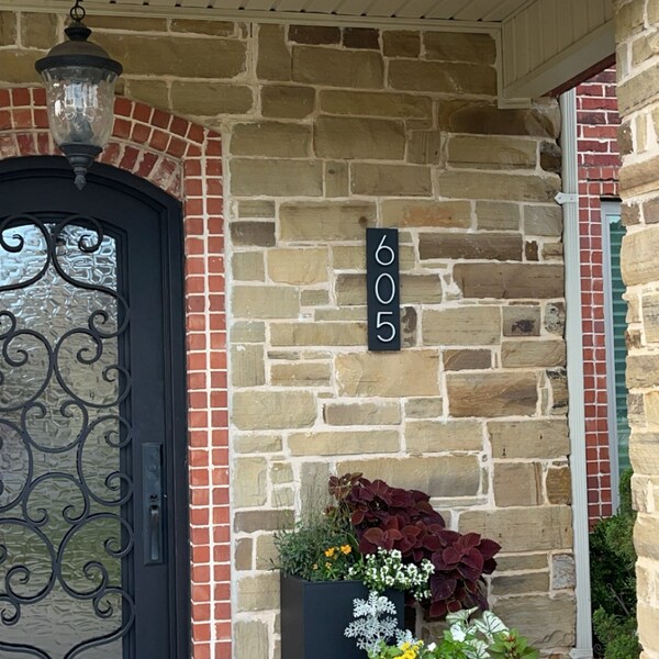 Black House Numbers on Wood, Modern House Number Sign, Metal House ...
