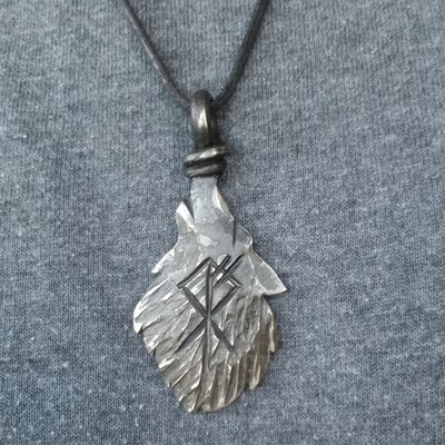 Forged Iron Wolf Head Rune Viking Pendant Amulet Runic Nordic Talisman ...