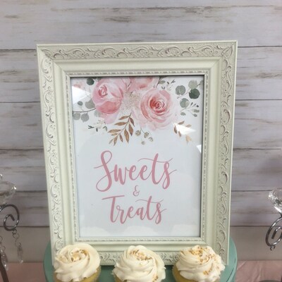 Sweets & Treats Sign, Printable Desserts Sign, Blush Pink Floral, Boho ...