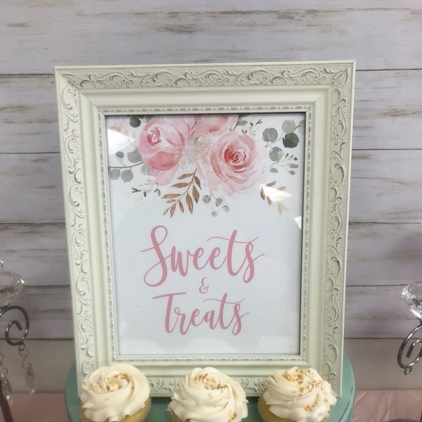 Sweets & Treats Sign, Printable Desserts Sign, Blush Pink Floral, Boho ...