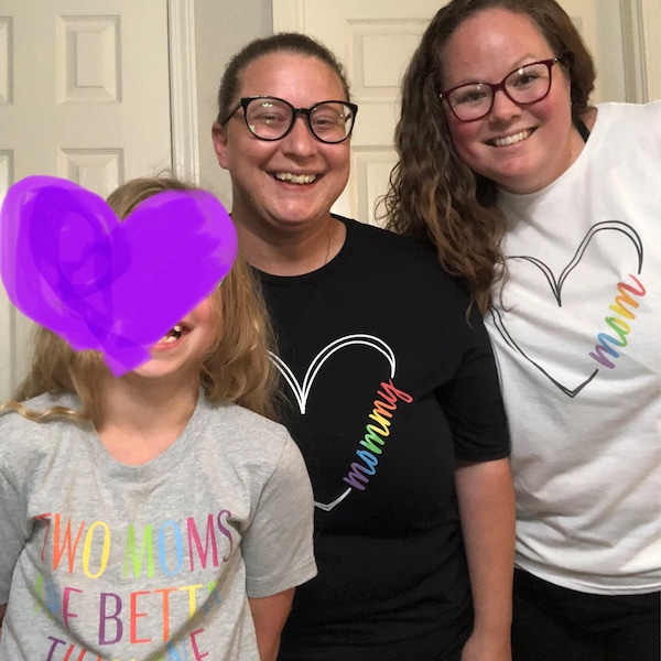 LGBTQ Rainbow Mom Heart Shirt, Two Moms Subtle Pride Tee, Lesbian Mom ...