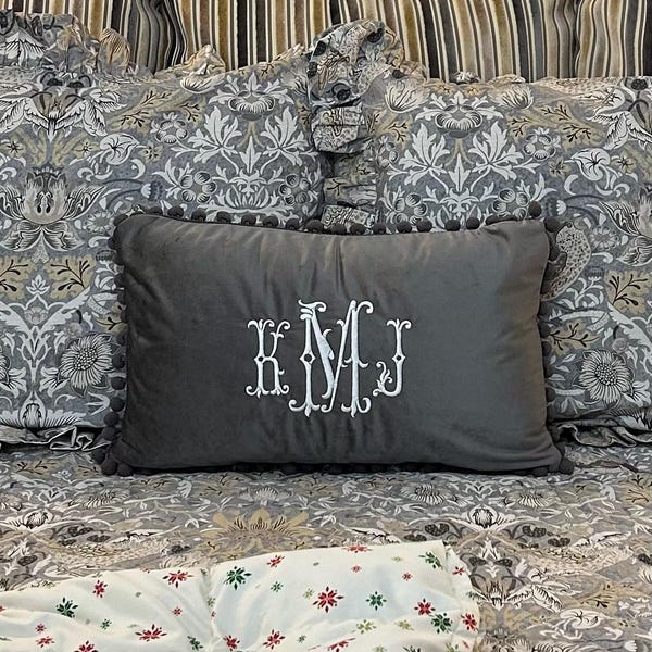 Embroidered Velvet Monogram Pillow Cover. Insert Not Included. 12x20 or ...