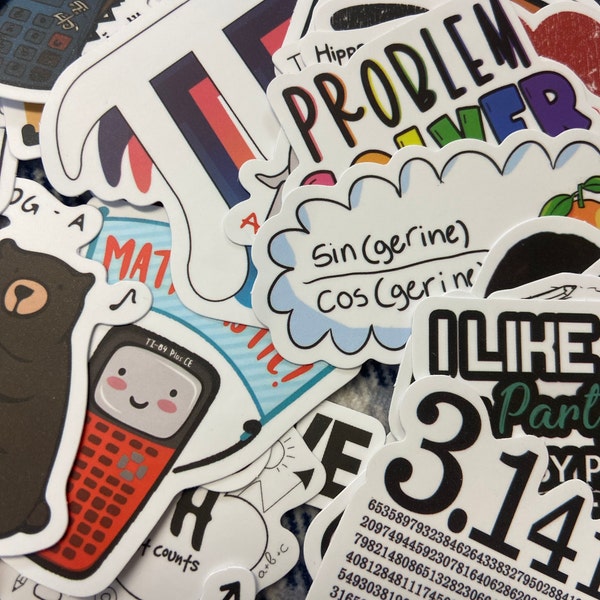Math Themed Stickers Pack of 10, 20 or 50 Decals for Planners, Journals ...