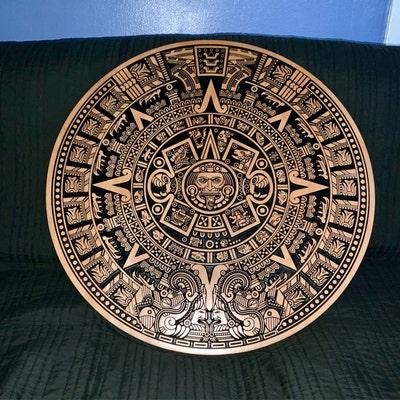 Wood Carved Aztec Calendar Wall Art , High Detail Aztec Wood Carving ...