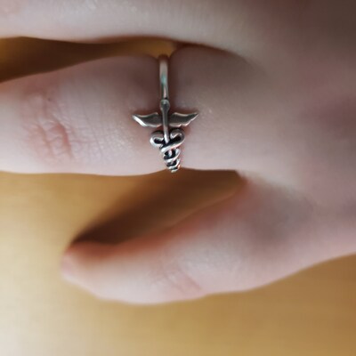 Caduceus Staff Ring, Two Serpents With Wings Greek Myth Caduceus Staff Ring, Symbol of Medicine ...