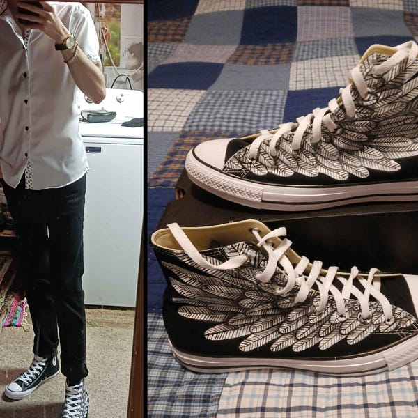 Hand-painted Black Angel Wings Shoes: Custom Feather Sneakers, Guardian ...