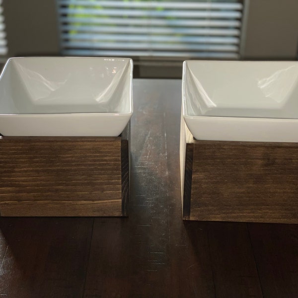 Modern Square Dog Bowl Set | Elevated Pet Feeder | Porcelain Pet Bowls ...
