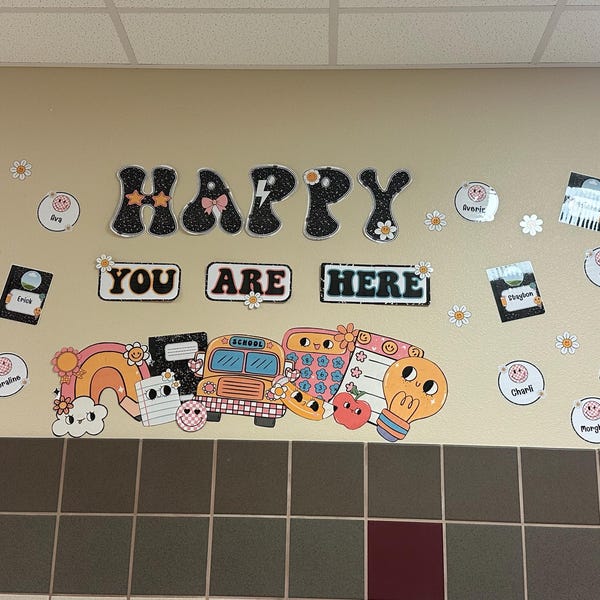 Back to School Bulletin Board Kit | I'm so Happy You Are Here | Groovy ...