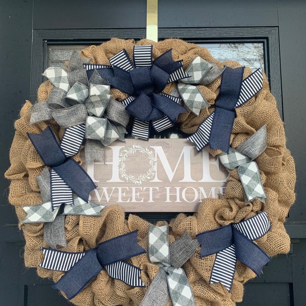 Burlap Home Sweet Home Wreath - Etsy