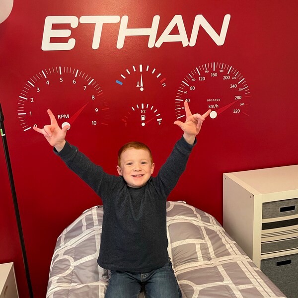Boy Custom Name Wall Decal, Speedometer Wall Decal, Racing Car ...