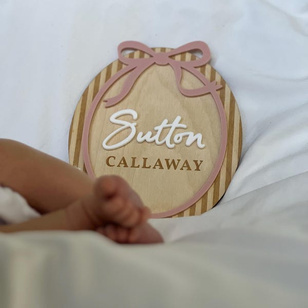 Baby Milestone Girl Name Announcement Baby Sign Pink Bow Milestone ...