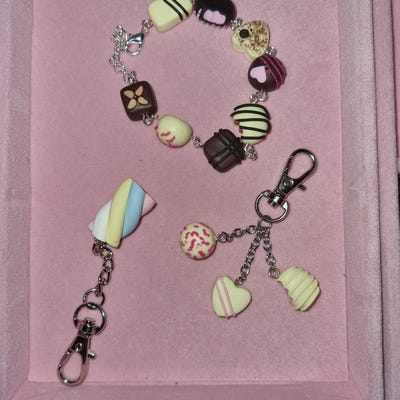 Pink Cake Keychain Polymer Clay Miniature Food Keychain, Whimsical Clay ...