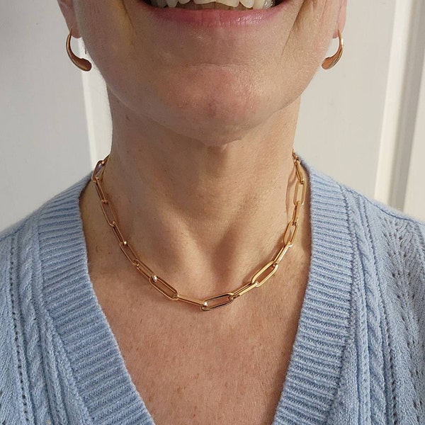 14k Rose Gold Fancy Paperclip Chain Necklace | Italian Paperclips Chain ...