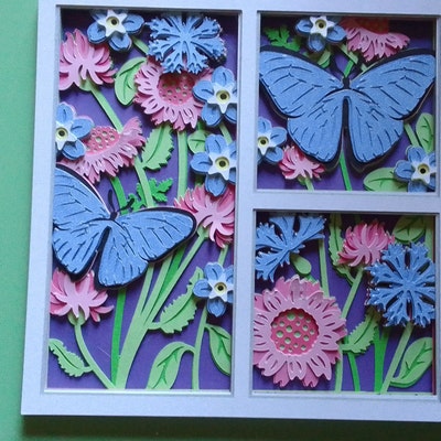 3D Butterfly Shadow Box SVG, Layered Wild Flowers SVG, Spring Shadow ...