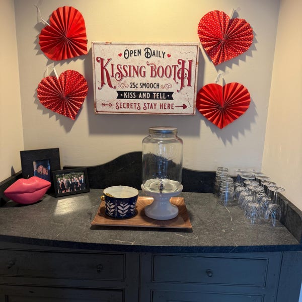 Kissing Booth Sign | Valentines Day Decor | Vintage Valentines Decor ...