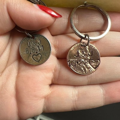 2 Personalized Penny Keychains, Anniversary Gift, Husband Wife Key ...