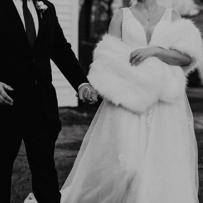 Blush With Black Tips Faux Fur Bridal Wrap, Wedding Fur Shrug, Bridal ...