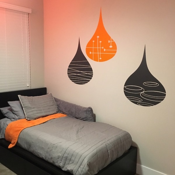 Mid Century Modern Rain Drops Wall Decals, Mcm Decor, Abstract Rain ...