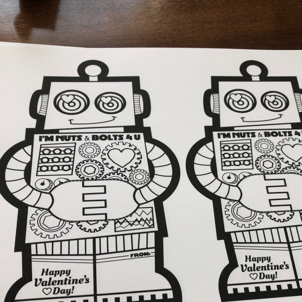 Robot Coloring Valentine With Crayon Holder. Cute Unique Non Candy ...