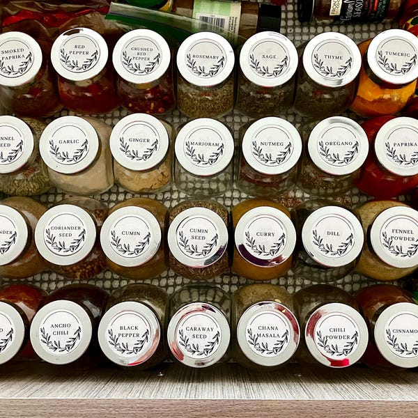 30 Round Spice Lid Labels • 30 Labels Included • Waterproof • 1.5 ...