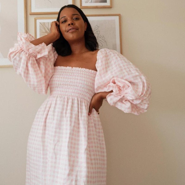 Shirred Dress Sewing Pattern Pdf | Puff Sleeve Dress Pattern | Linen ...