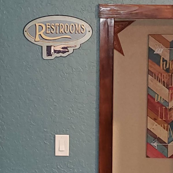Handcrafted Vintage Restroom Pointing Hand Aluminum Sign Left or Right ...